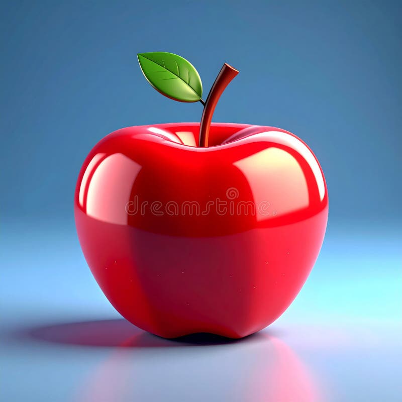 Single Red Apple with Glossy Finish on Blue Background Stock ...