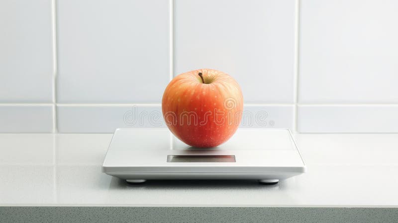 A Single Red Apple on a Modern Kitchen Scale Displaying Weight of 135 ...