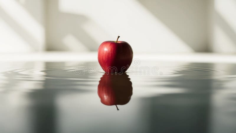 A Single Red Apple with a Reflection on Water. Stock Photo - Image of ...