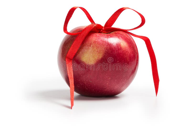 Single Red Apple with Ribbon Bow Stock Image - Image of apple, stem ...