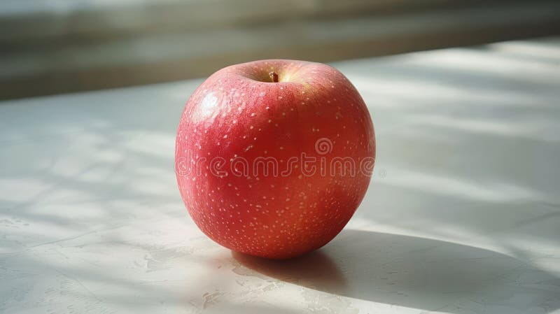 A Single Red Apple on a White Surface, Bathed in Sunlight, Casting a ...
