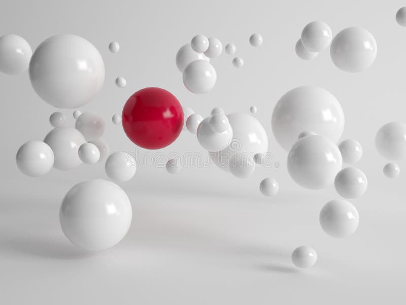 Single Red Ball Amongst Floating White Balls Stock Illustration ...