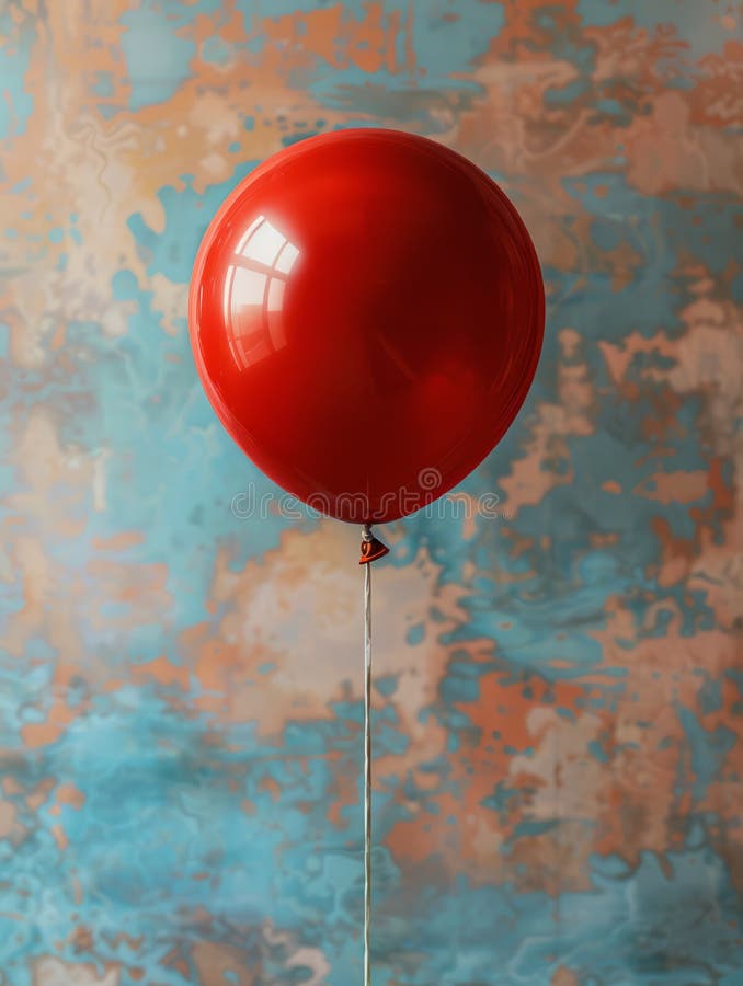 Single Red Balloon Floating Against Abstract Colorful Wall Stock Photos ...