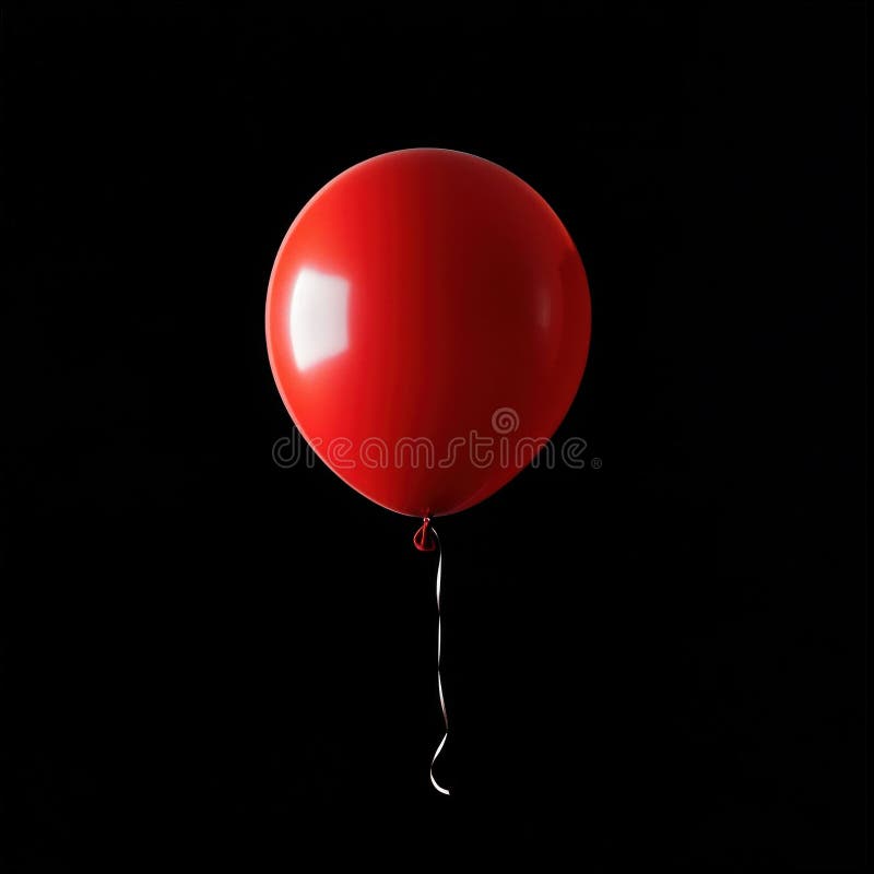Single Red Balloon Floating Against Black Background Stock Illustration ...