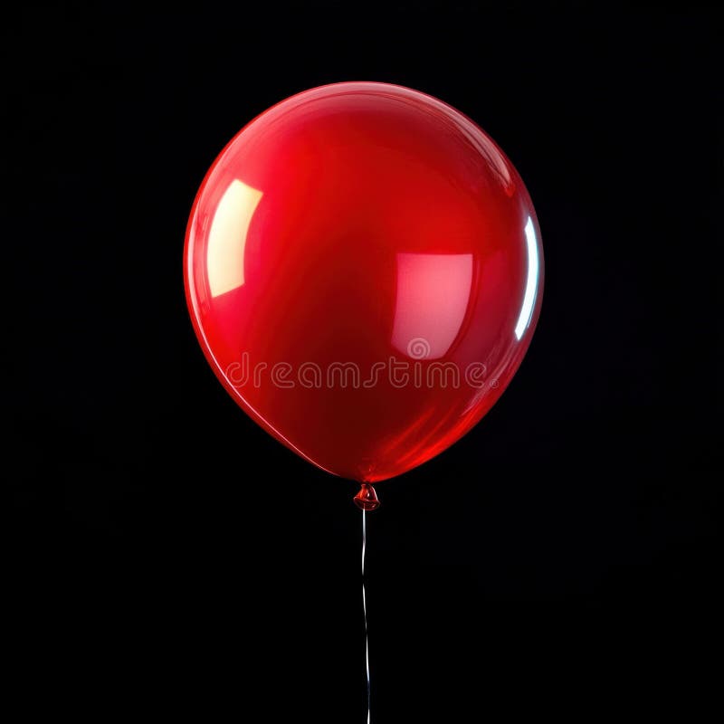 Single Red Balloon Floating Against Black Background Stock Illustration ...