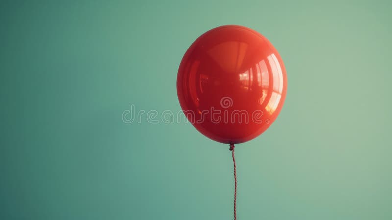 Single Red Balloon Floating Against Green Background Stock Photos ...