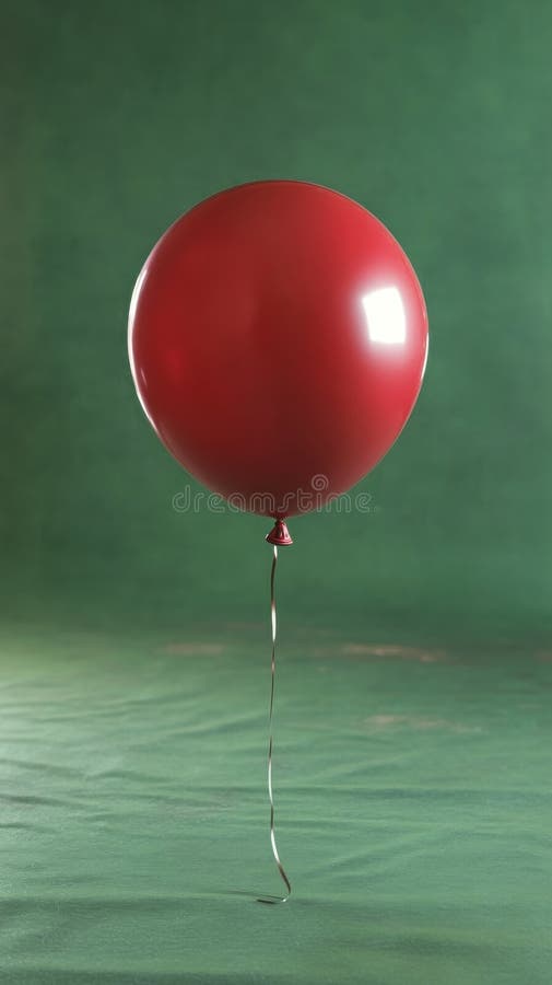 A Single Red Balloon Floats Gracefully Against a Simple Green Backdrop ...