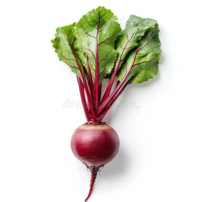 A Single Red Beetroot with Leaves Attached, Isolated on a White Stock ...