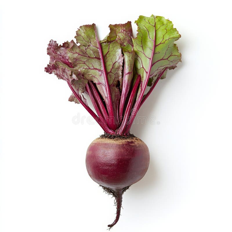 A Single Red Beetroot with Leaves Attached, Isolated on a White Stock ...