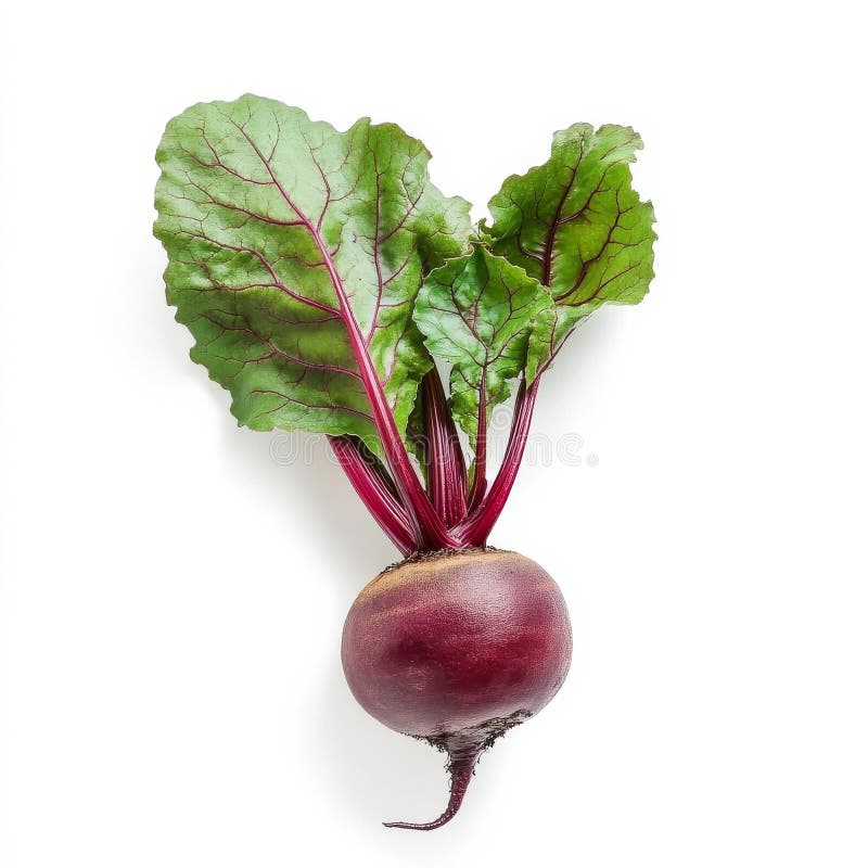 A Single Red Beetroot with Leaves Attached, Isolated on a White Stock ...