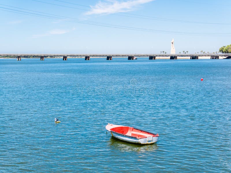 Single Red Boat Floating in the Sea Stock Image - Image of nature ...