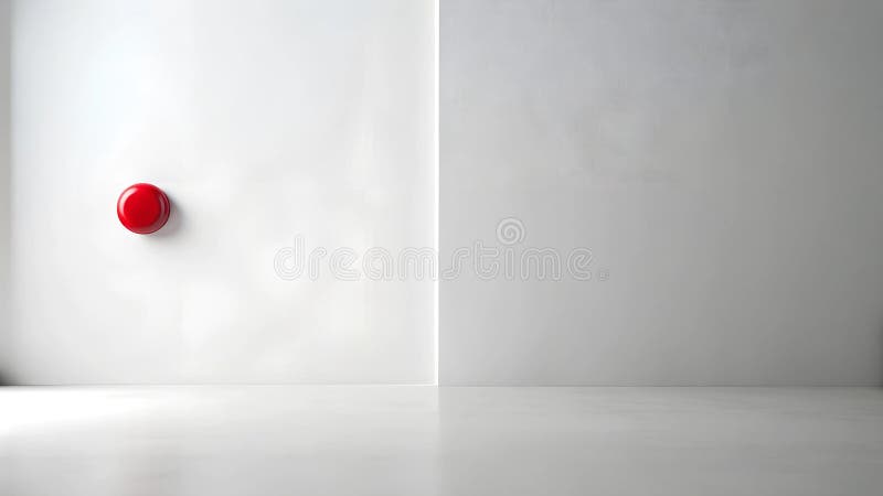 A Single Red Button Against a White Wall, a Minimalist Abstract AI ...