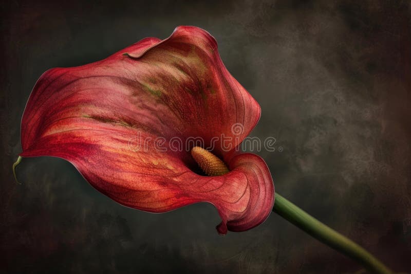 Red Calla Lily Flower Blooming on Dark Background Stock Photo - Image ...