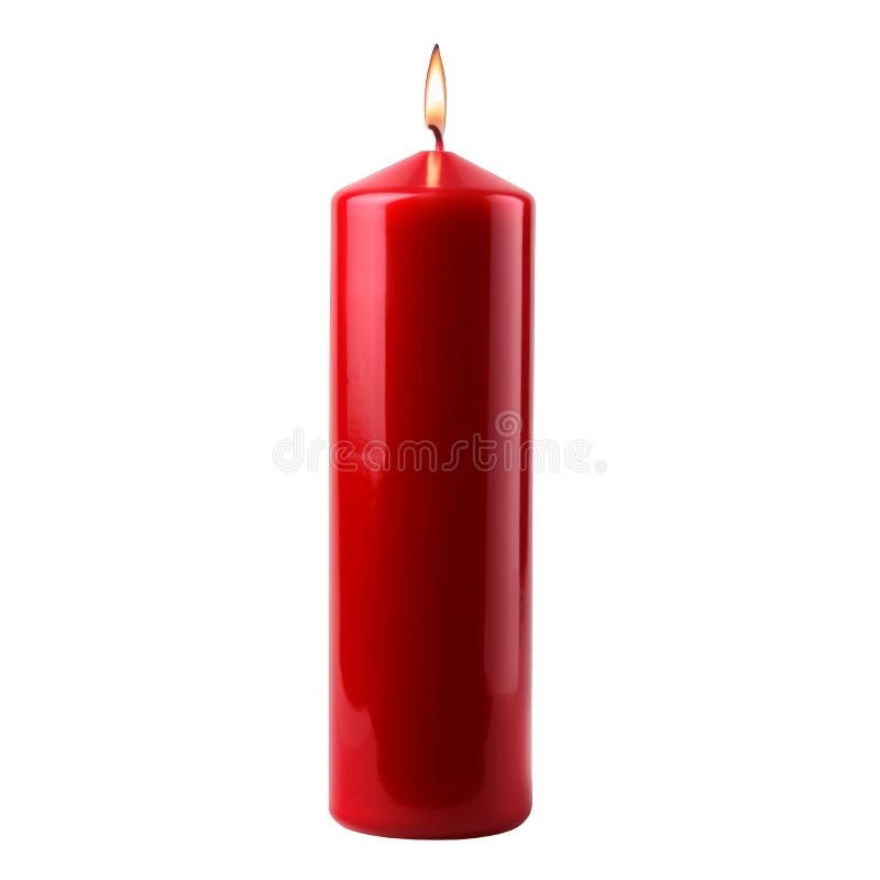 Single Red Candle Burning Against a White Background Stock Image ...