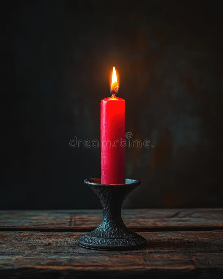 A Single Red Candle Burning Slowly Stock Image - Image of dark, warm ...