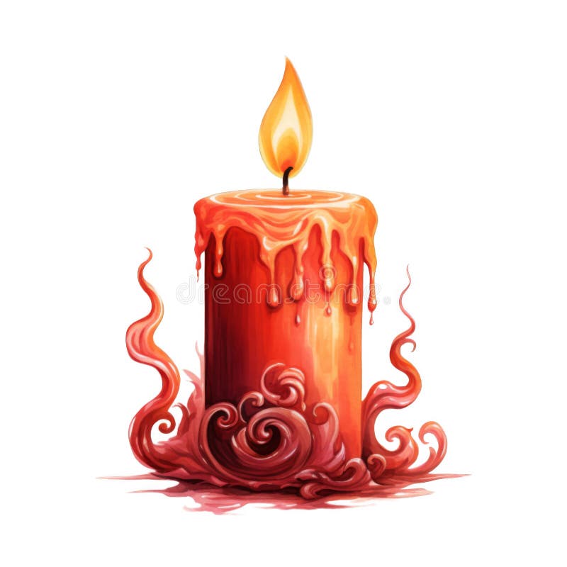 A Single Red Candle with Dripping Wax and Flame Stock Photo ...