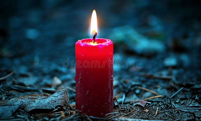 Single Red Candle Flame in Dark Forest Stock Video - Video of shadow ...