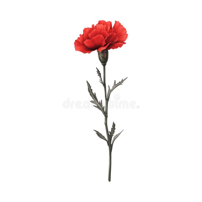 Single Red Carnation Flower on Black Background Against Transparent ...