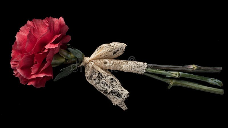 Single Red Carnation Tied with Delicate Beige Lace Stock Illustration ...