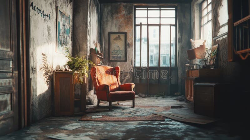 A Single Red Chair Sits Next To a Window, Providing a Cozy Nook Stock ...