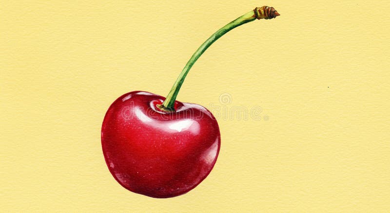 A Single Red Cherry with a Glossy Surface and Realistic Detailing is ...
