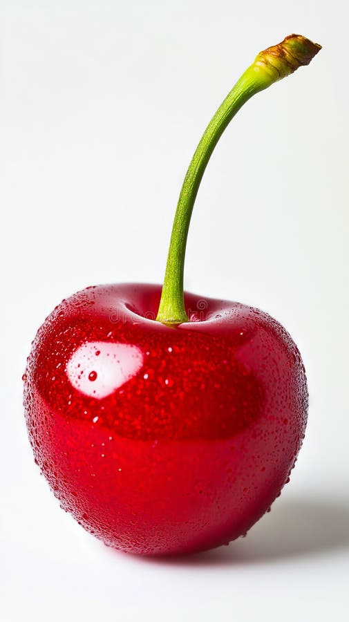 Single Cherry Stem Glistening Droplets Light Background Stock Photos ...