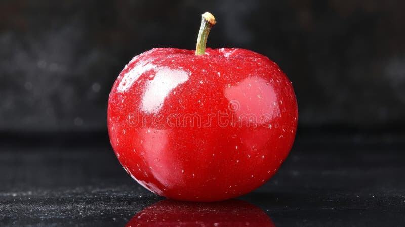 Single Red Cherry with Water Droplets on Dark Background Stock ...