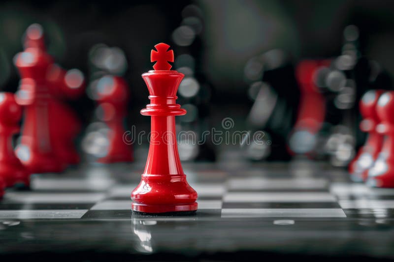 A Single Red Chess Piece Standing Tall among White Pieces Embodying ...