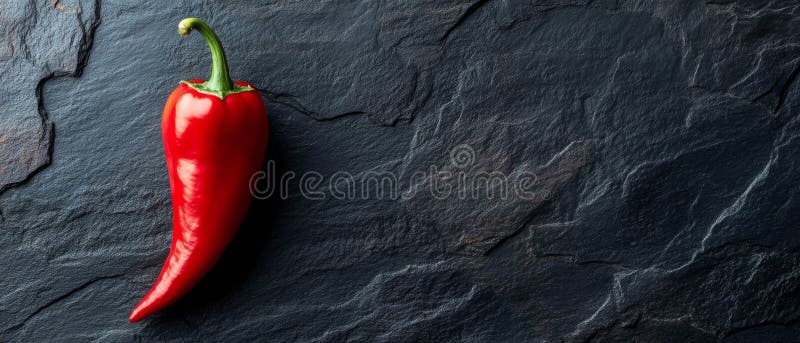 Single Red Chili Pepper on Black Slate Background Stock Illustration ...