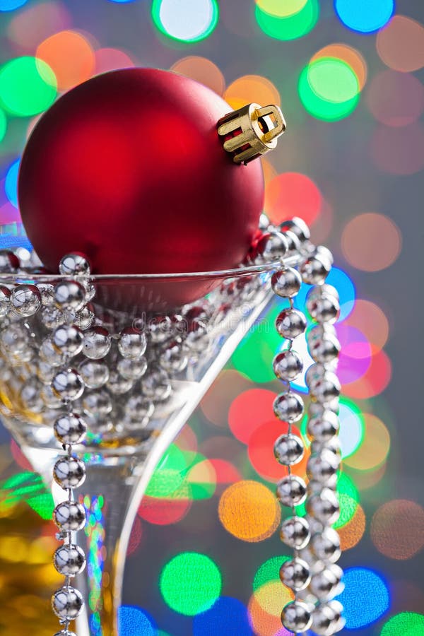 Single Red Christmas Bauble in Wineglass on Blurred Baqckground Stock ...