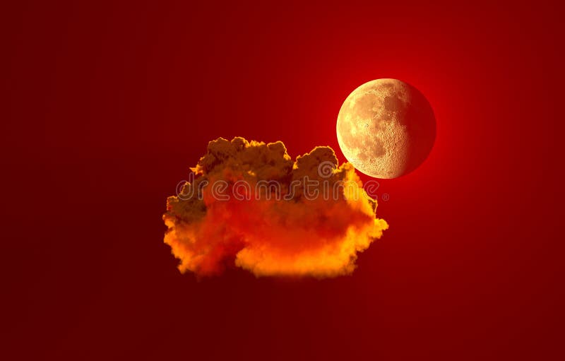 Single Red Cloud with Moon , Design Nature 3D Rendering Stock ...