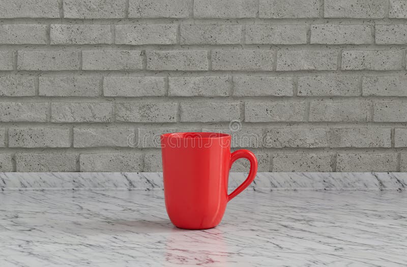 Single Red Color Coffee Mug on a Front View Kitchen Counter Top with ...