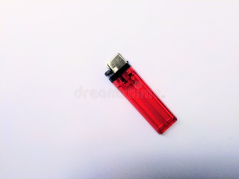 A Single Red Disposable Lighter is Angled on a Clean White Background ...