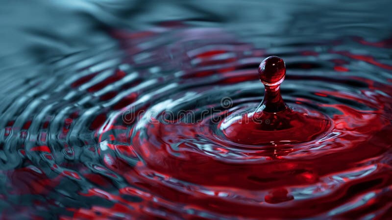 Single Red Drop Creates Ripples in Water, Highlighting the Fluidity and ...