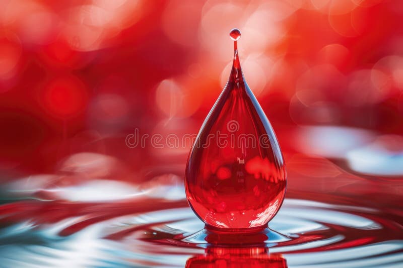A Single Red Drop of Water Sits on the Surface of a Larger Body of ...