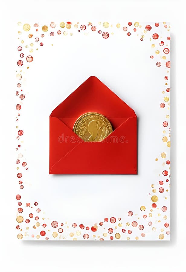 Chinese New Year Red Envelopes and Coins Watercolor Art Stock ...