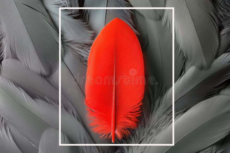 Single Red Feather among Grey Feathers, Symbolizing Leadership and ...