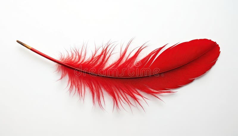 Single Red Feather Isolated on White Background. Lightweight, Elegant ...