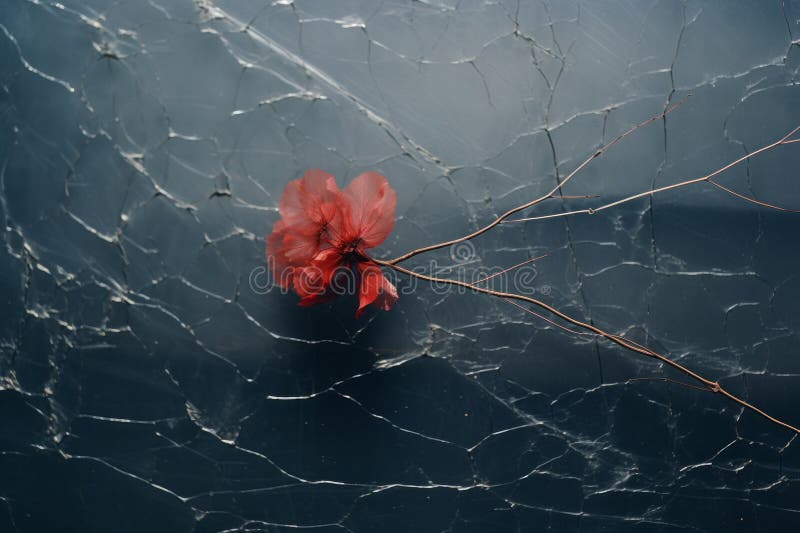 A Single Red Flower on a Broken Window Stock Illustration ...