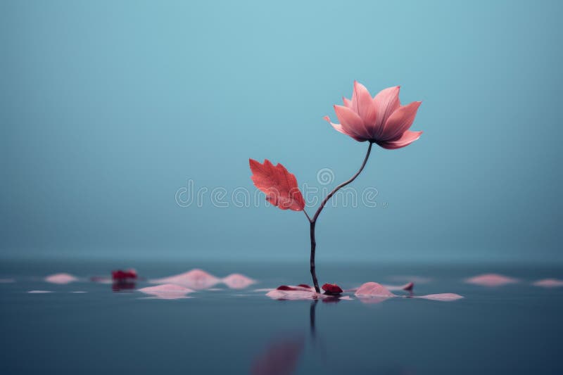Red Flower Floating in Water with Water Drops on Its Patels Isolsted in ...