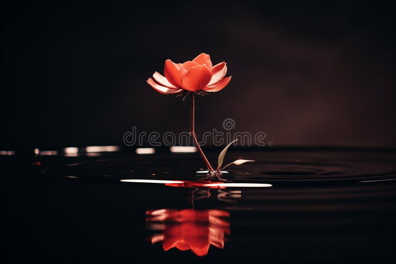 Red Flower Floating in Water with Water Drops on Its Patels Isolsted in ...