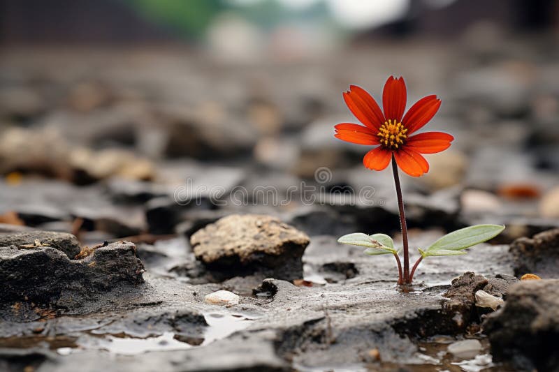 A Single Red Flower Growing Out of the Ground Stock Illustration ...
