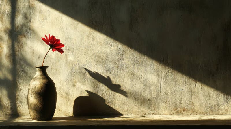Single Red Flower in Rustic Vase, Sunlit Wall Stock Illustration ...