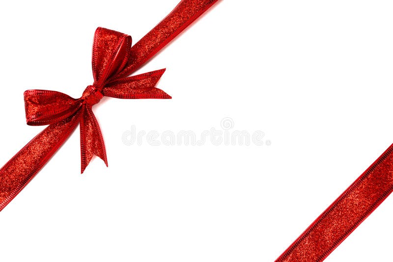 Single Red Glitter Gift Bow with Cross Ribbons Stock Photo - Image of ...