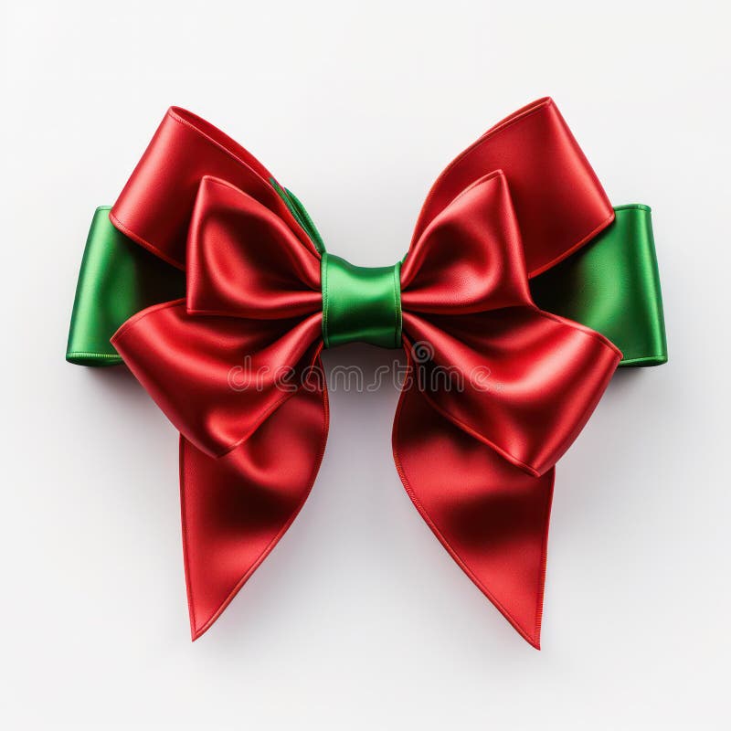 Single Red and Green Ribbon Bow on Clean White Background Stock ...
