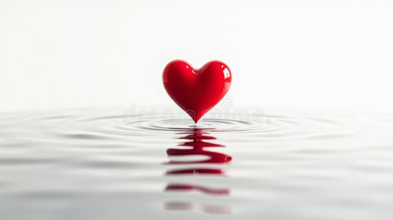 Single Red Heart Above Abstract Rippled Water Reflection Stock ...