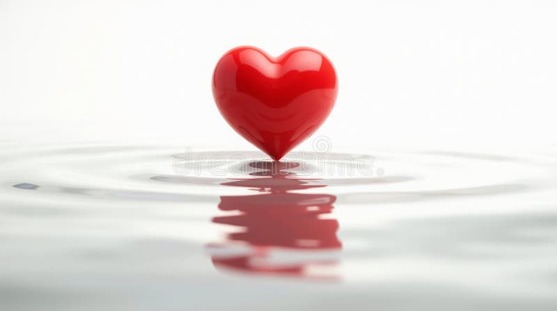 Single Red Heart Above Abstract Rippled Water Reflection Stock ...