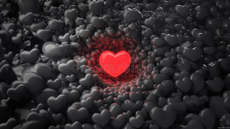 Single Red Heart among Black and Gray Hearts on Gray Background Stock ...