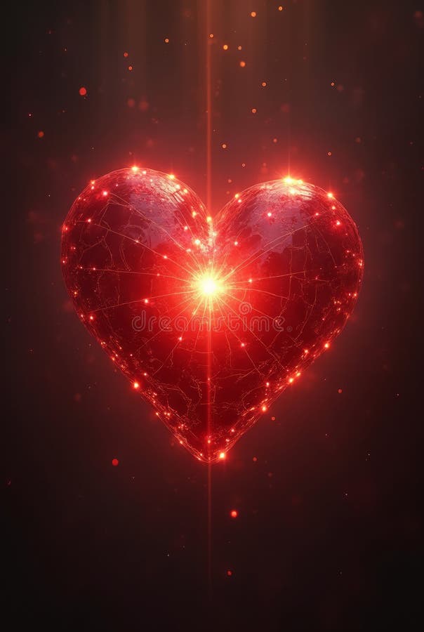 A Single Red Heart Glowing with an Intense yet Soft White Core ...