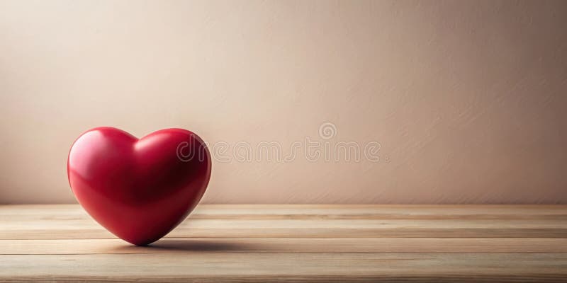 A Single Red Heart Rests on a Wooden Surface Against a Neutral Backdrop ...